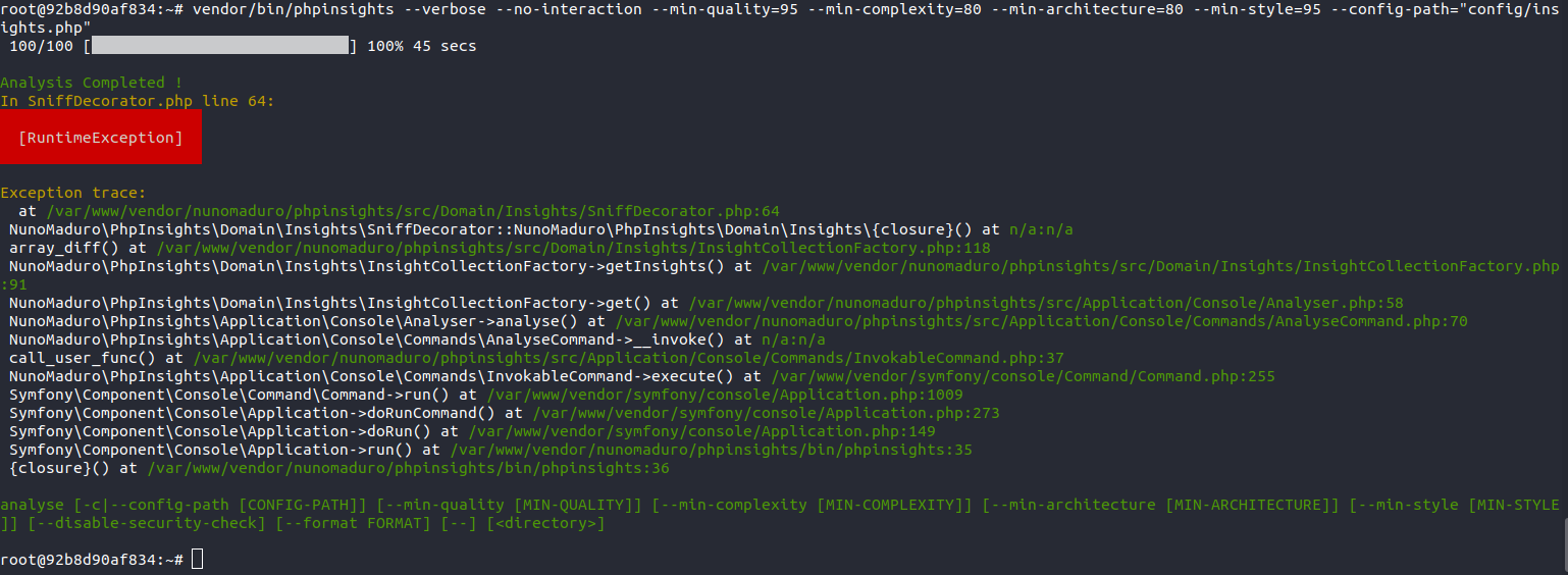 SniffDecorator.php is throwing Runtime Exception · Issue #424 · nunomaduro/phpinsights · GitHub