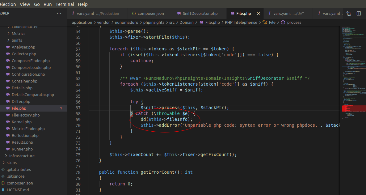 SniffDecorator.php is throwing Runtime Exception · Issue #424 · nunomaduro/phpinsights · GitHub