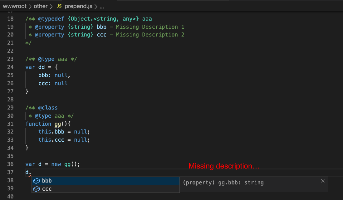 Vscode Jsdoc Property Description Doesn T Work In Intellisense · Issue 85554 · Microsoft