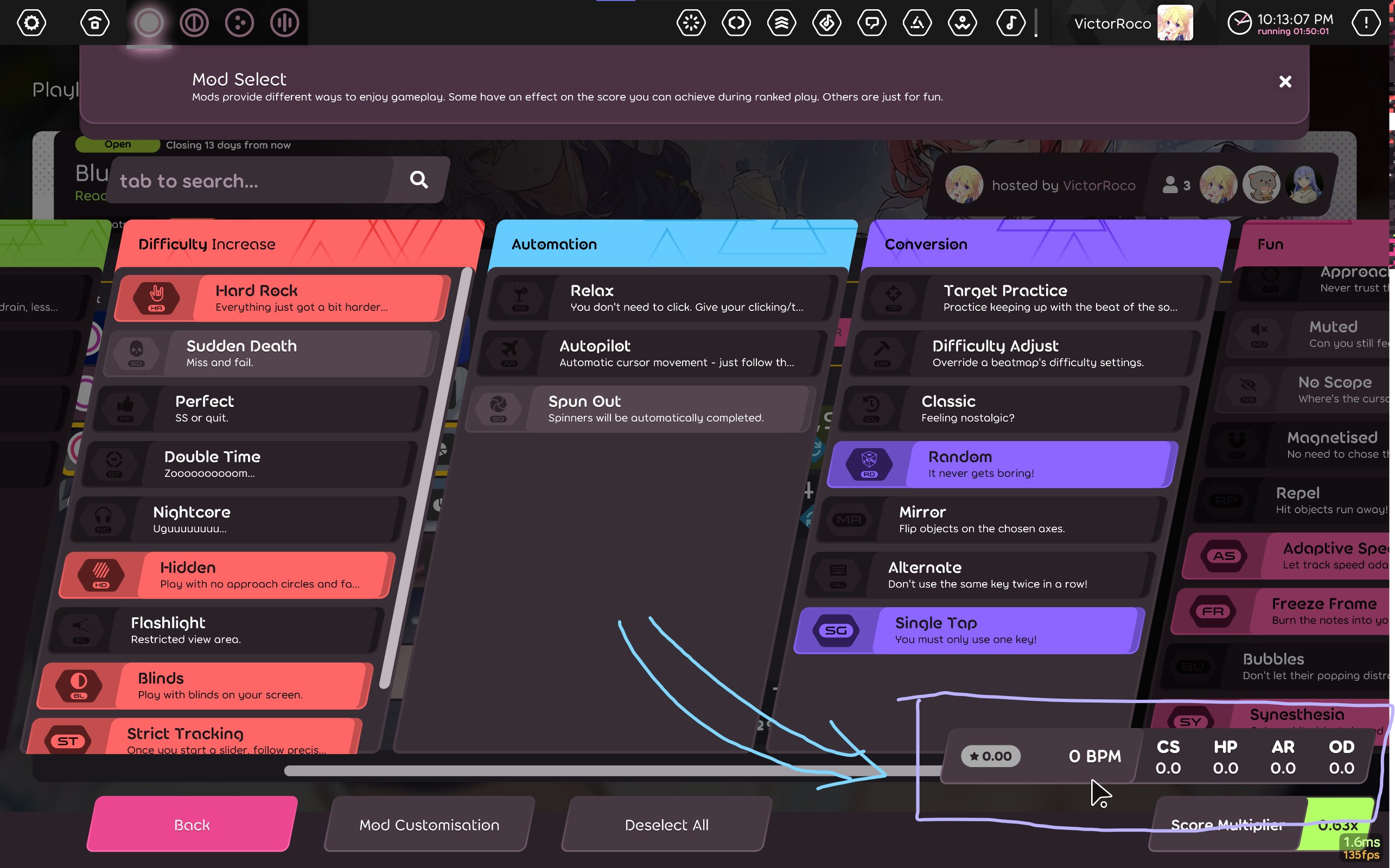 SR/BPM display in mod menu doesn't work in multiplayer and playlists room. · Issue #24907 · ppy ...