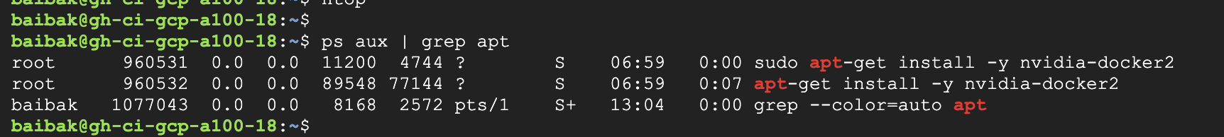 A100 runners down: apt-get install nvidia-docker2, Could not get lock /var/lib/dpkg/lock ...