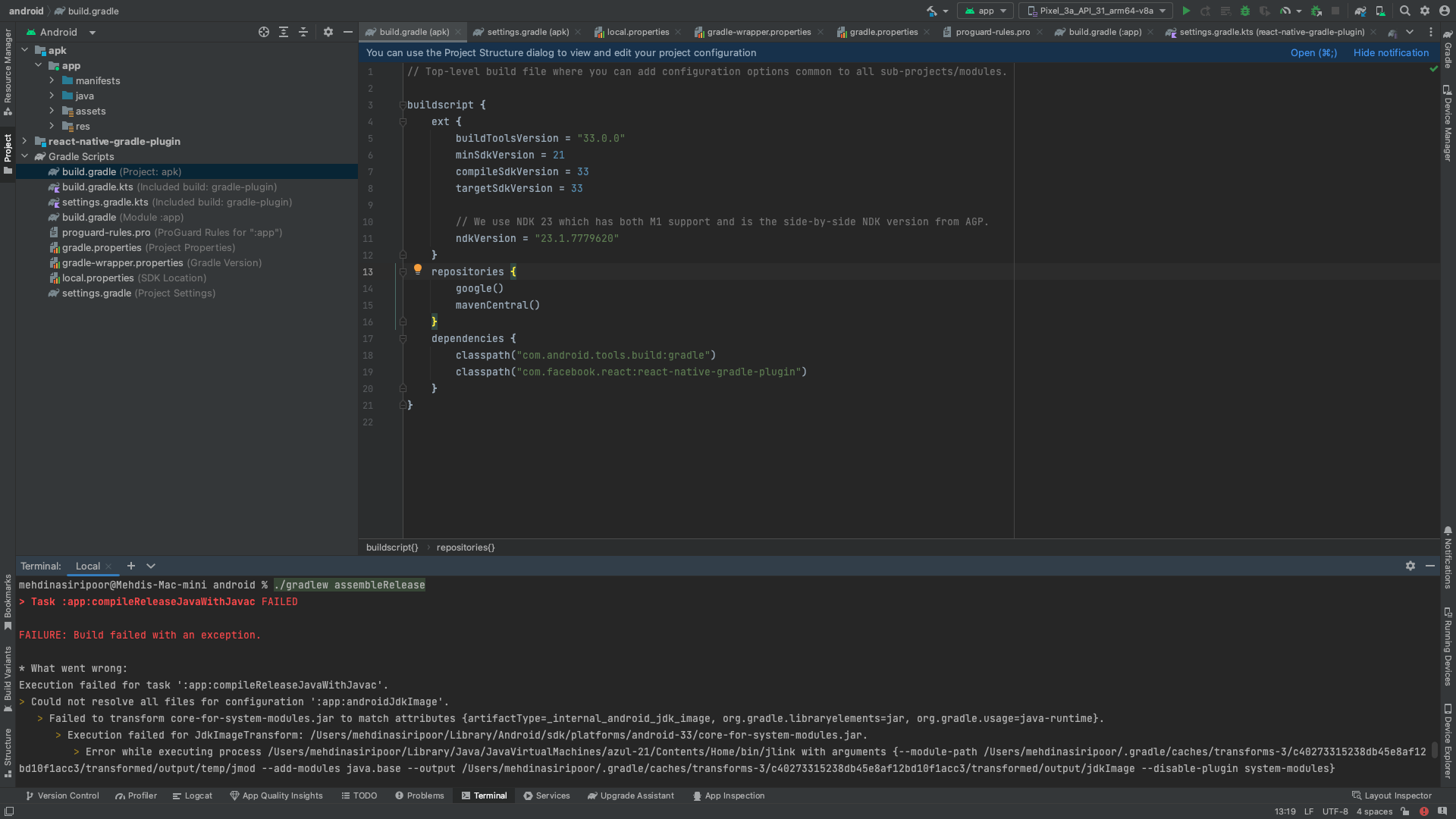 Error on ./gradlew assembleRelease · Issue #40078 · facebook/react-native · GitHub
