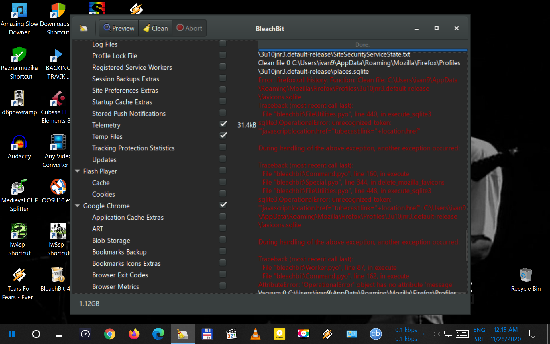 Error in 4.1.1.1770 when cleaning Firefox bookmarks (sqlite3.OperationalError: unrecognized ...