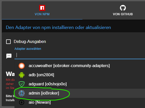 Admin 6.3.5 "From npm" in expert mode not working correctly · Issue #1863 · ioBroker/ioBroker ...