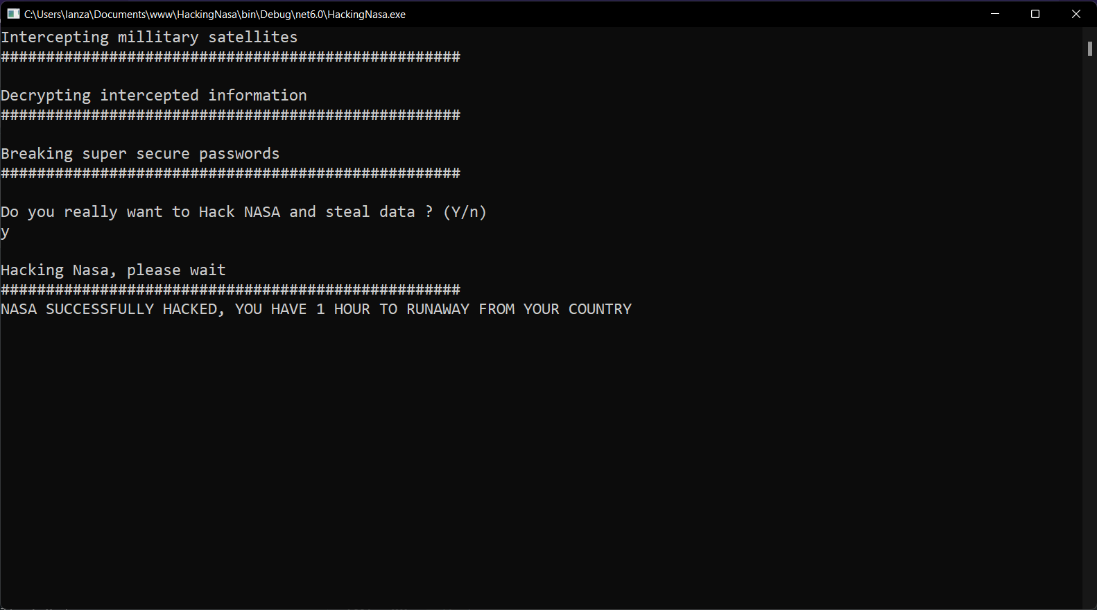 GitHub - lanzath/hacking-nasa-as-in-movies: Simple console app that ...