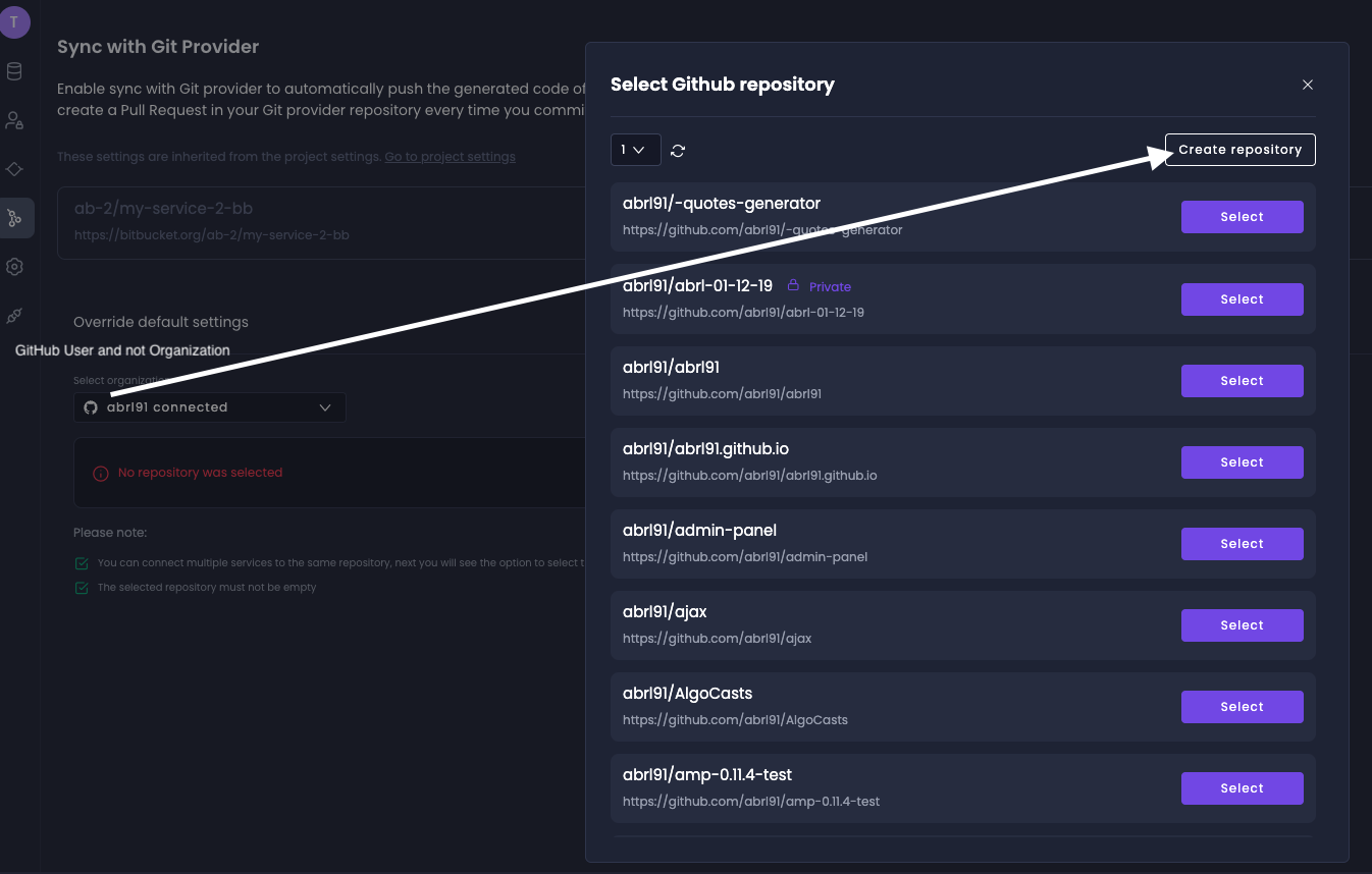 🐛 Bug Report Create Repository Button Is Shown In The Select Repository Modal Although The