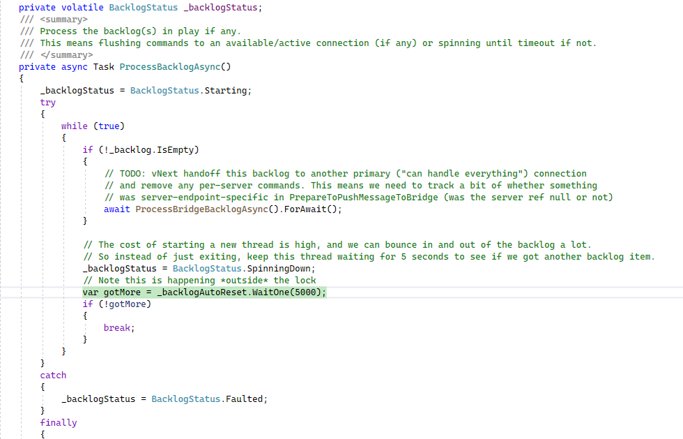 Threads are performing asynchronous work but are waiting on a synchronous call to method. This ...