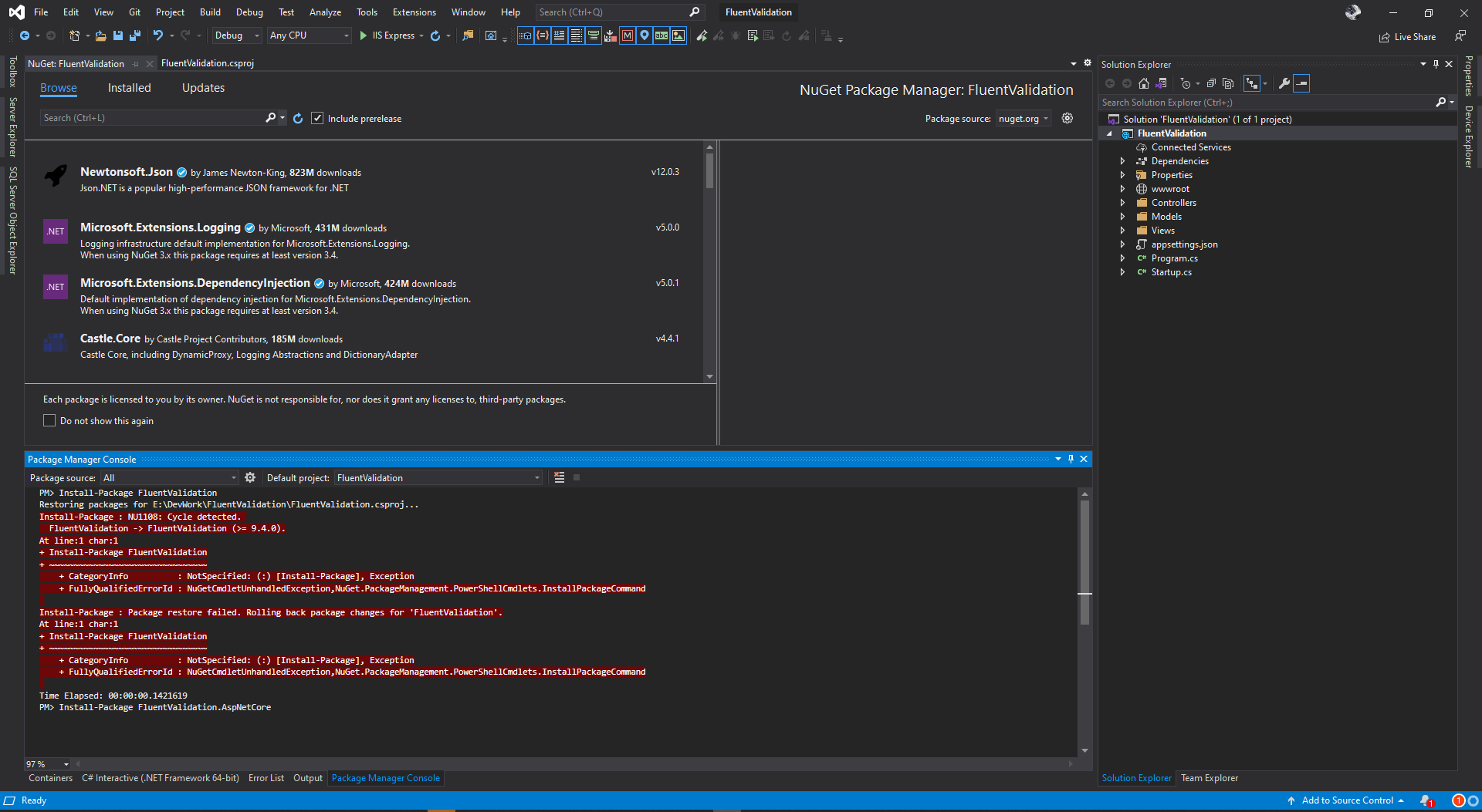 Unable to add FluentValidation to new project targeting .NET Core 3.1 · Issue #1614 ...
