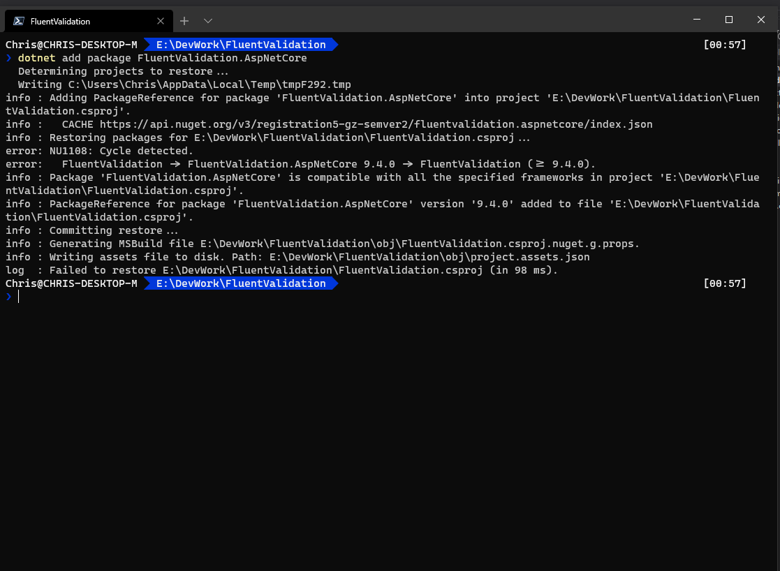 Unable To Add Fluentvalidation To New Project Targeting Net Core 31 · Issue 1614
