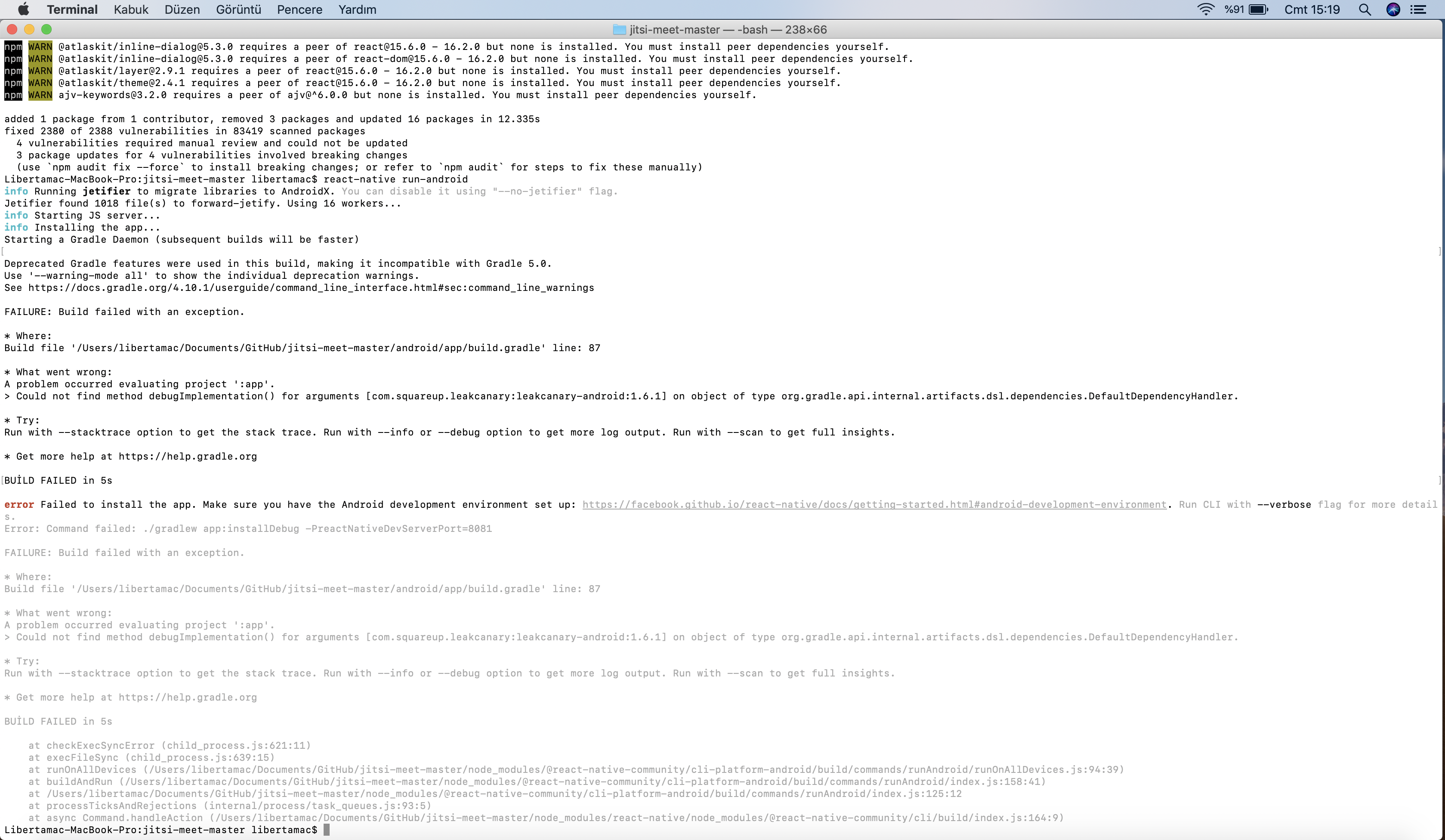 (ANDROİD)Could not find method debugImplementation() for arguments [com.squareup.leakcanary ...