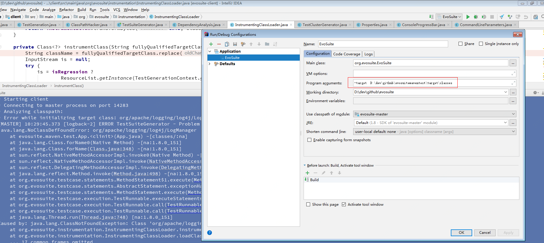Java Lang Noclassdeffounderror Org Apache Logging Log4j Logmanager · Issue 198 · Evosuite