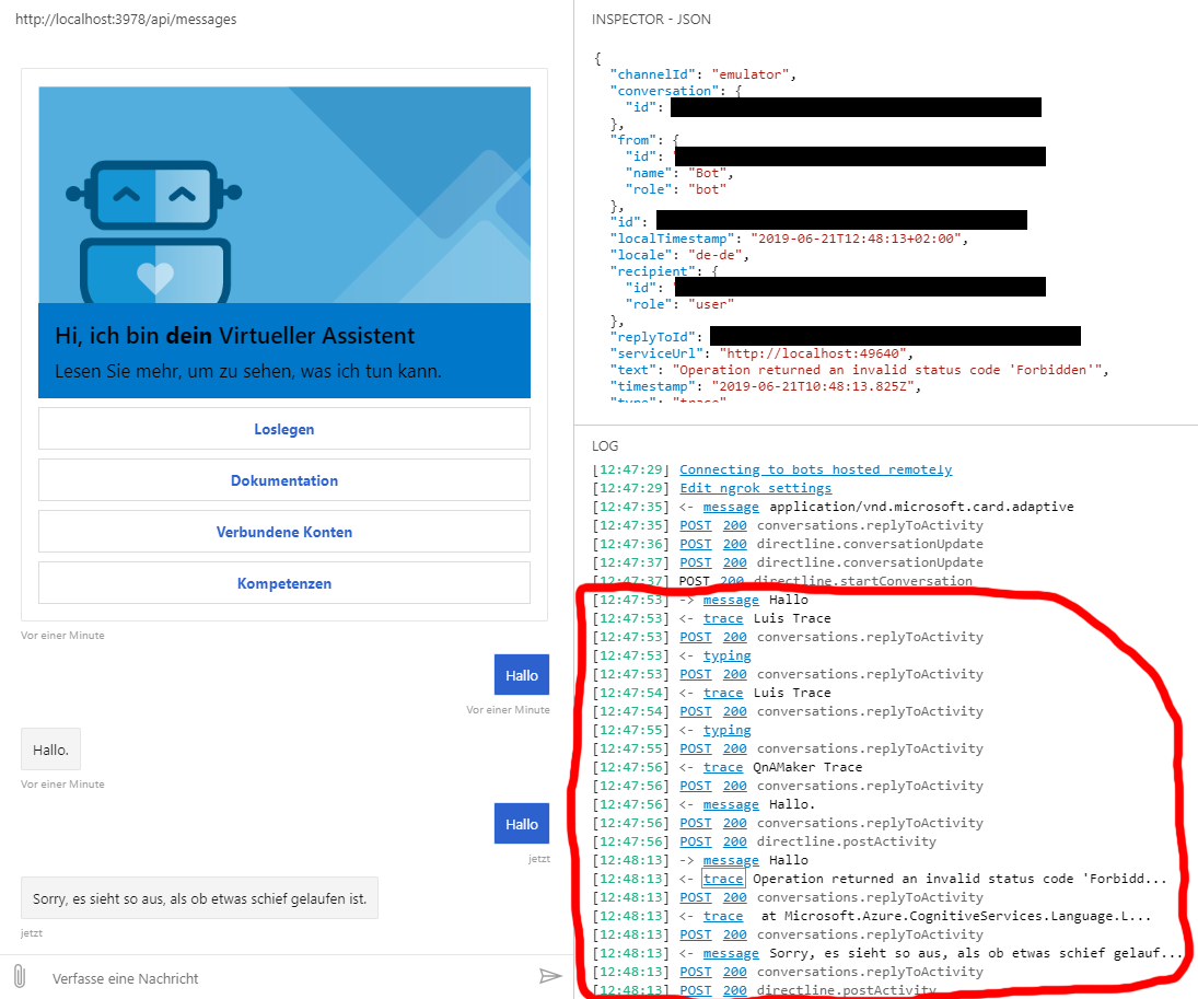 Bot always responses with "Sorry, it looks like something went wrong ...
