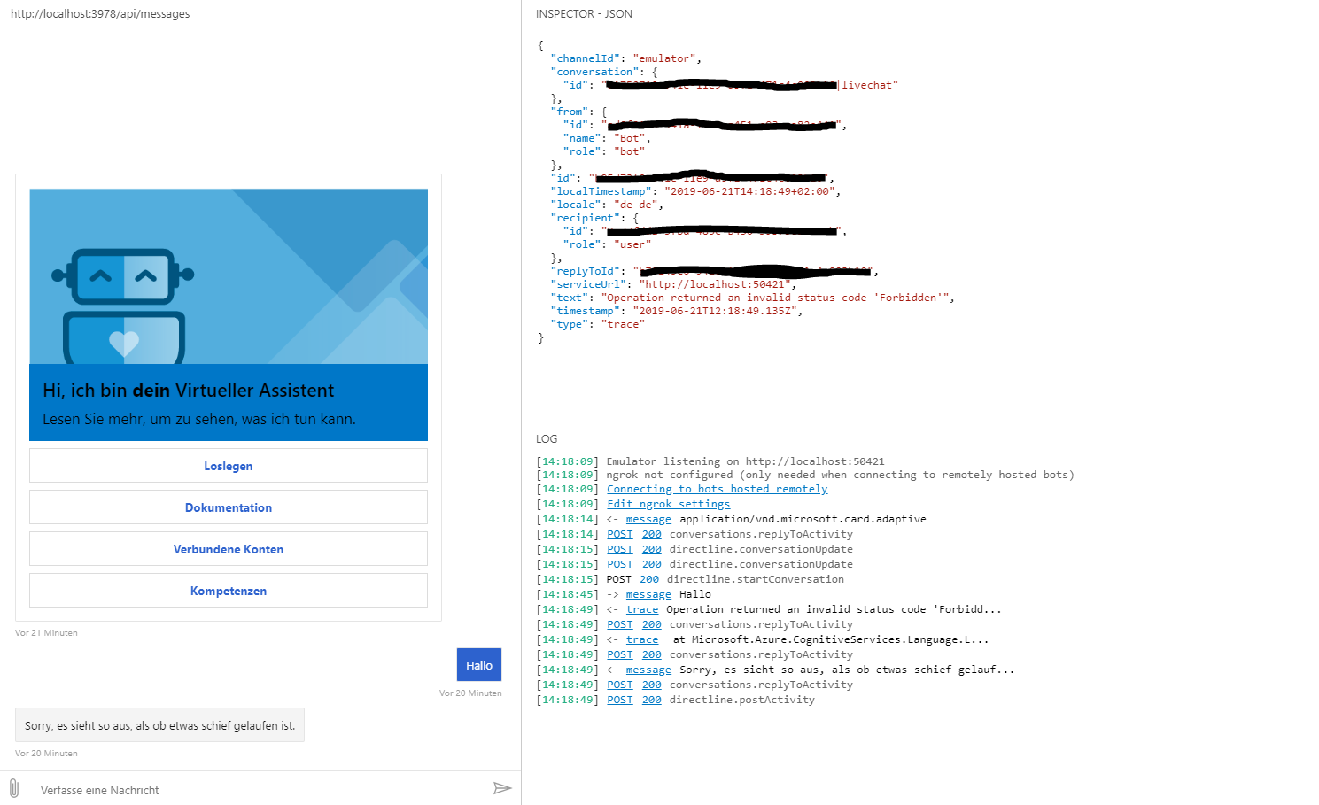 Bot Always Responses With Sorry It Looks Like Something Went Wrong