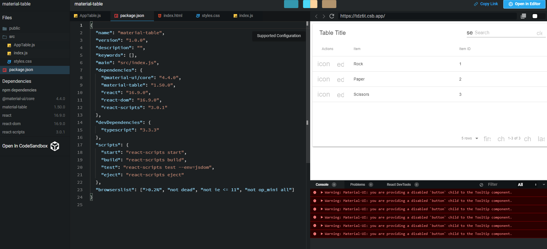 Warning on disabled edit buttons · Issue #1049 · mbrn/material-table · GitHub