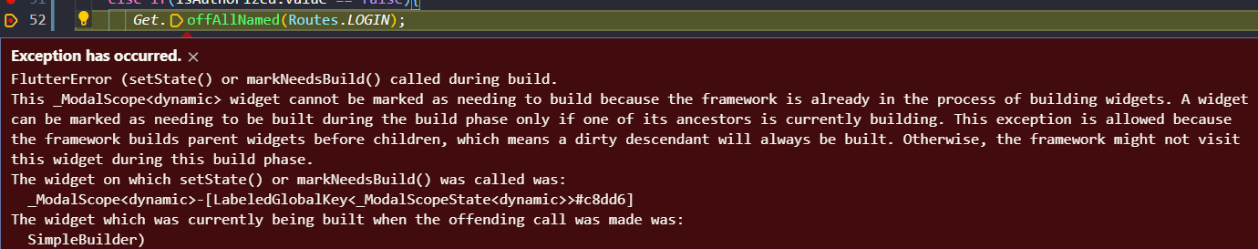 Routing error setState() or markNeedsBuild() called during build ... Routing error setState() or markNeedsBuild() called during build ...