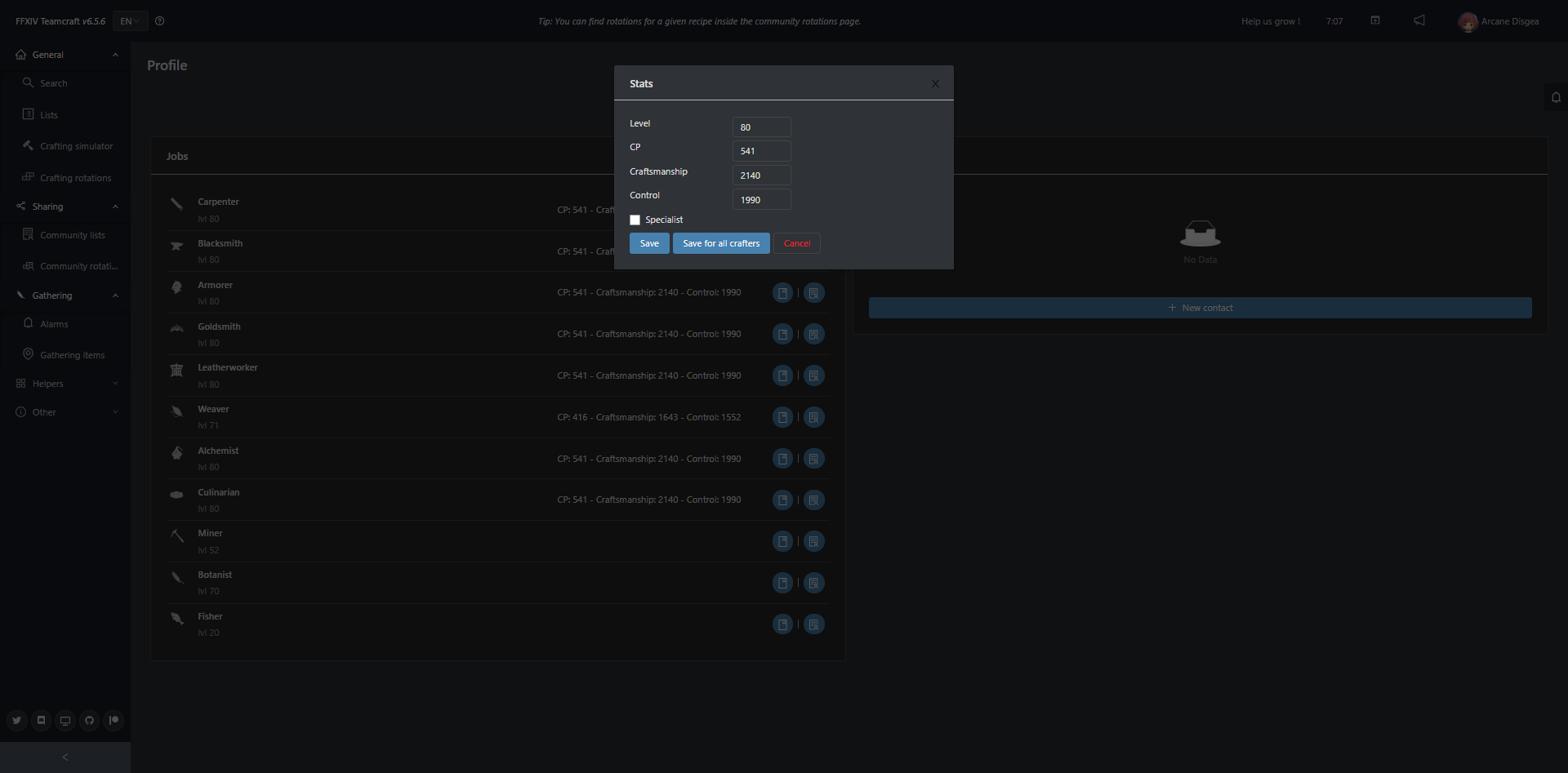 feat: set stats from profile? · Issue #1316 · ffxiv-teamcraft/ffxiv-teamcraft · GitHub