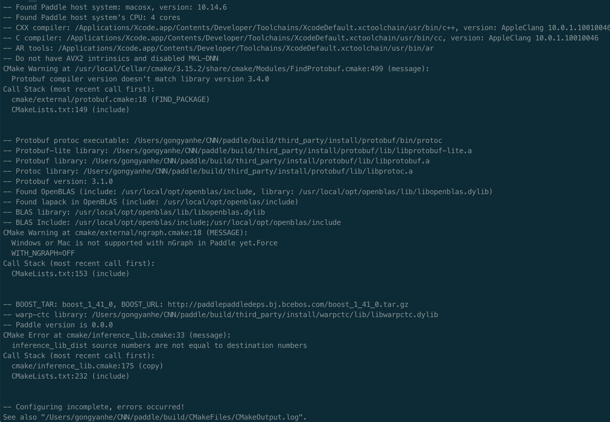 Building error on Mac: inference_lib_dist source numbers are not equal to destination numbers ...