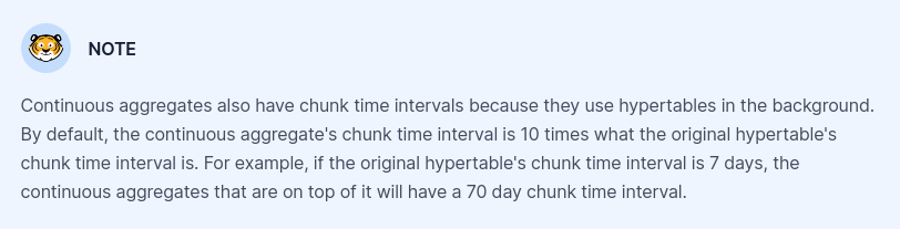 CAGG chunk interval not mentioned during creation · Issue #1868 · timescale/docs · GitHub