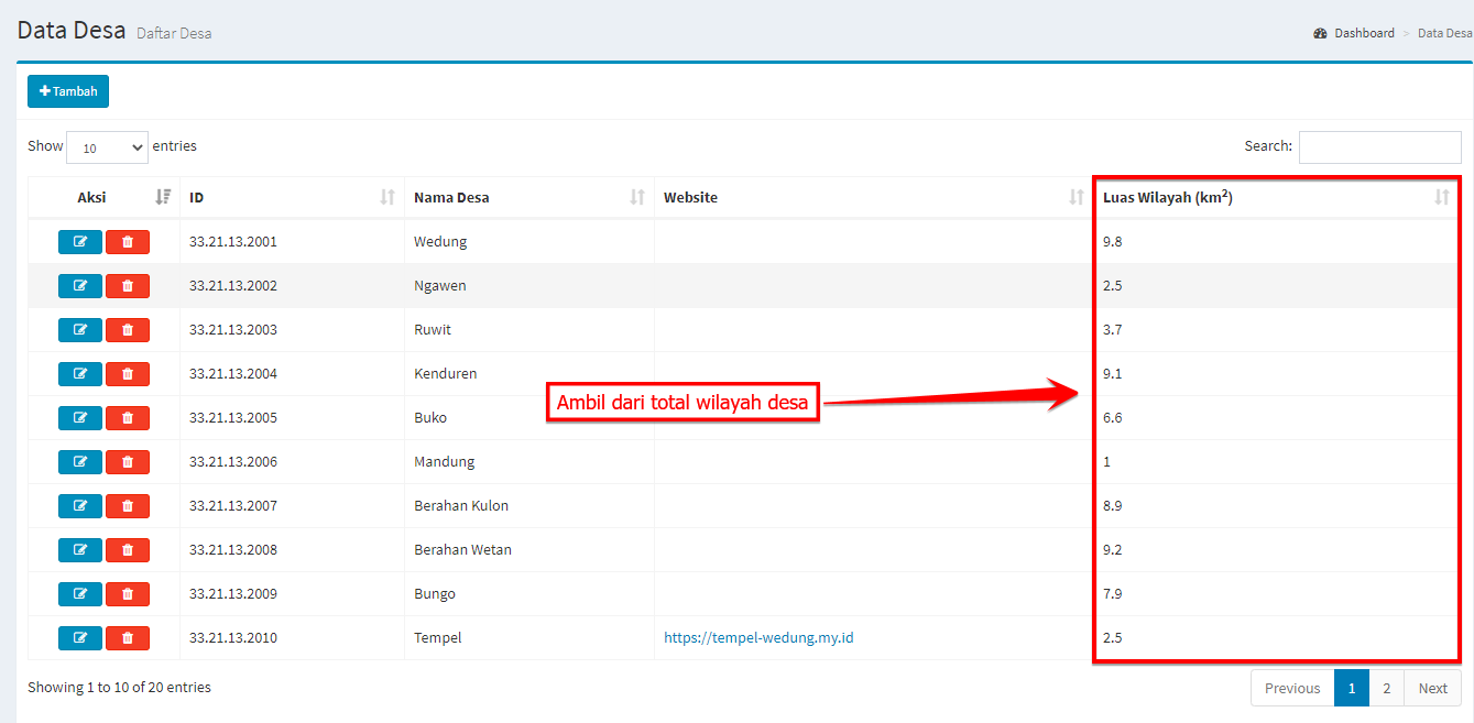 Ambil Luas Wilayah dari Akumulasi Luas Desa · Issue #126 · OpenSID/OpenDK · GitHub