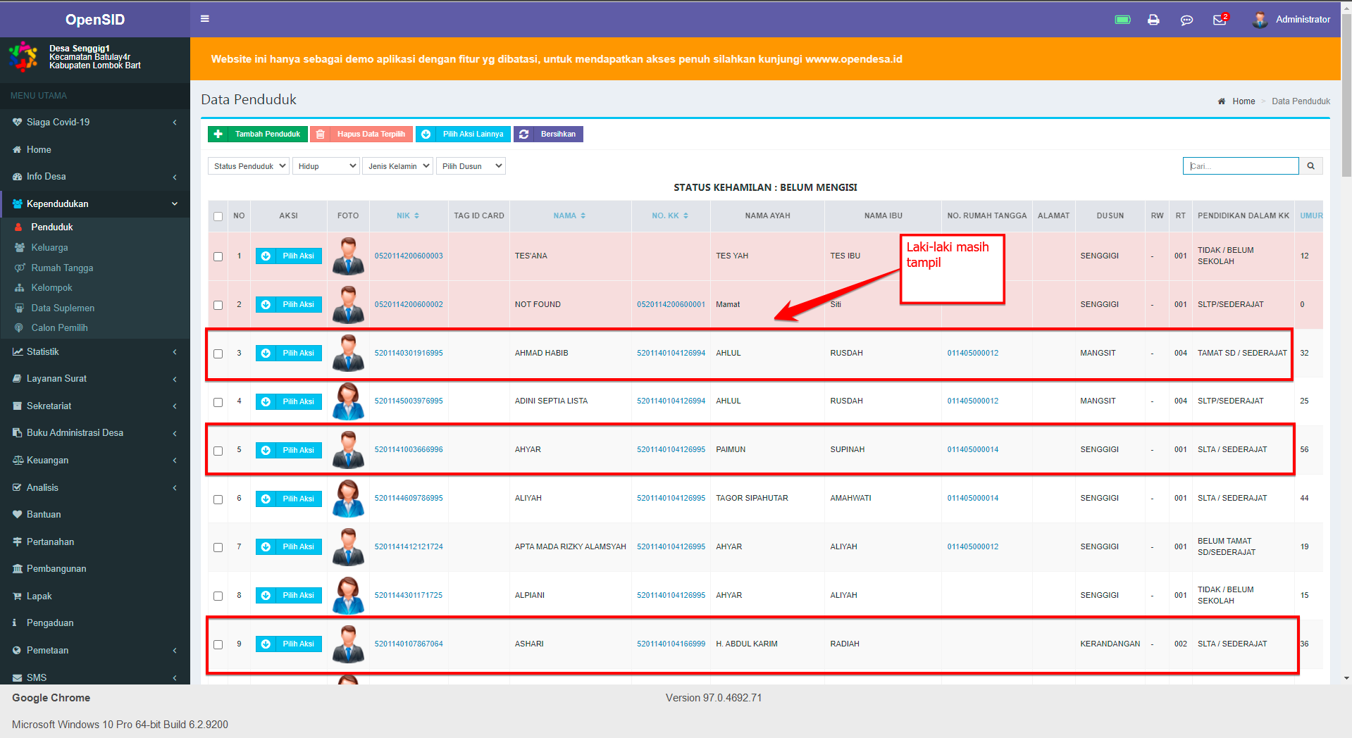 [PREMIUM] Bug/error: Jenis kelamin laki-laki masih muncul di tabel belum mengisi status ...