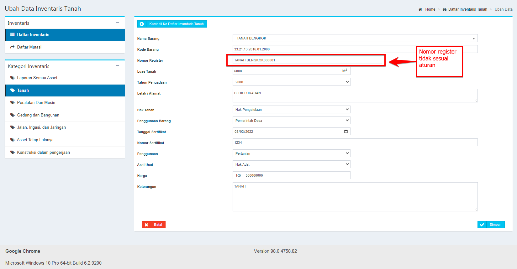 [PREMIUM] Bug/error: Nomor register berubah dari aturan baku saat edit data inventaris · Issue ...