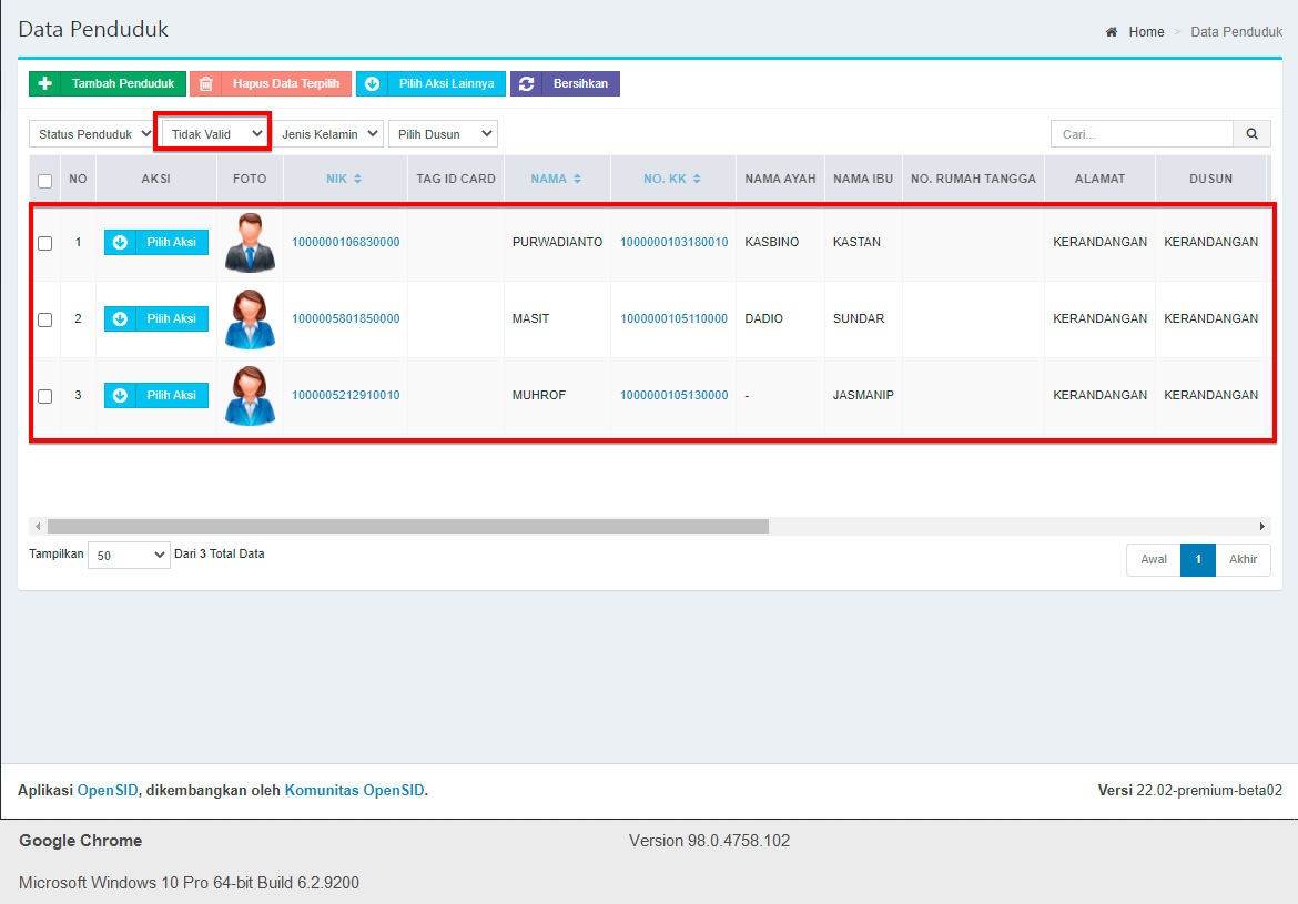 [PREMIUM] Bug/error: Penduduk dengan status "tidak valid" terhitung dalam laporan bulanan ...