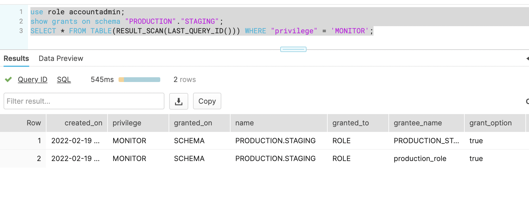 0 44 0 Regression For Snowflake schema grant Resources Issue 1226 