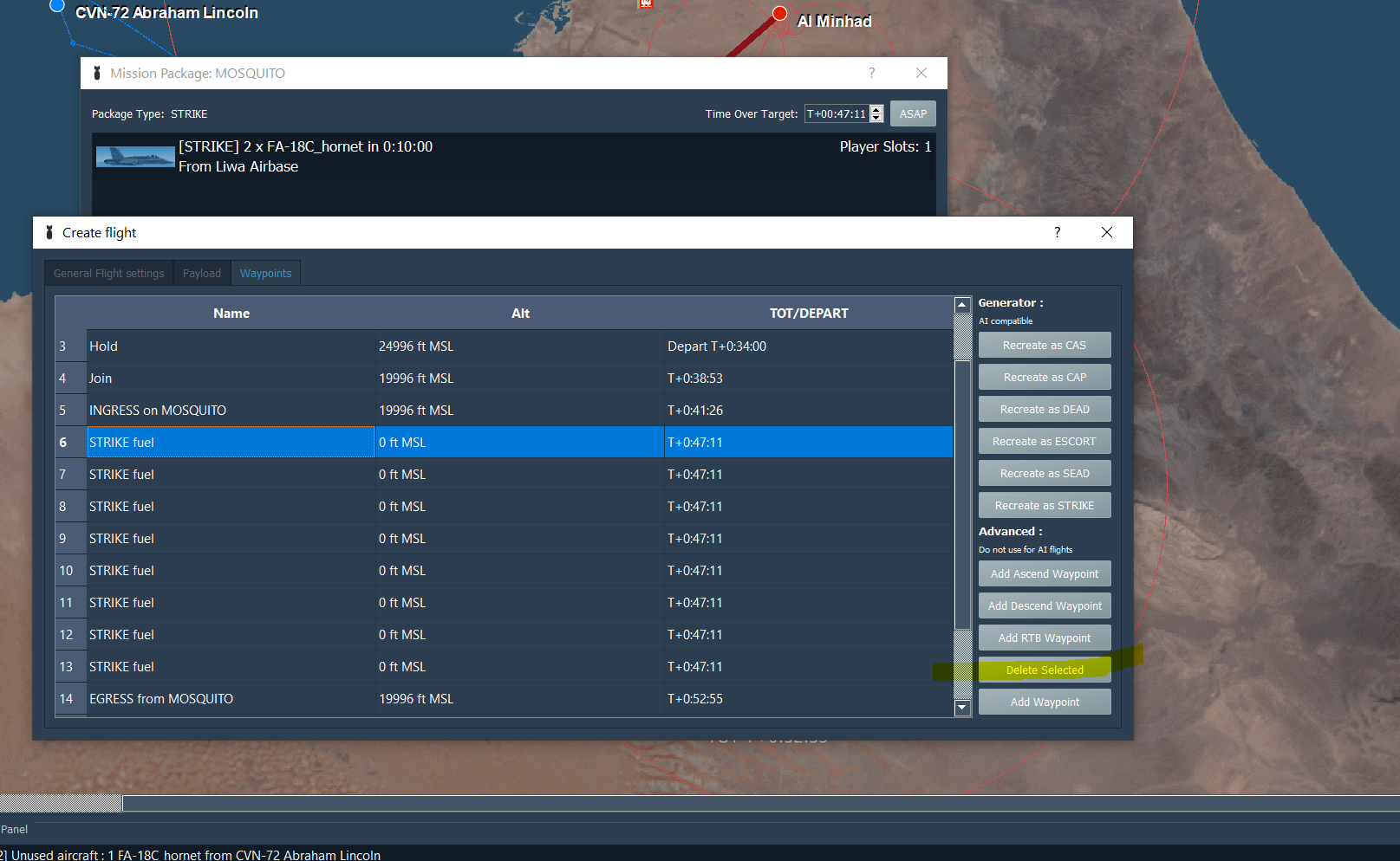 The "delete selected" button in create flight / waypoints does not delete selected waypoint ...