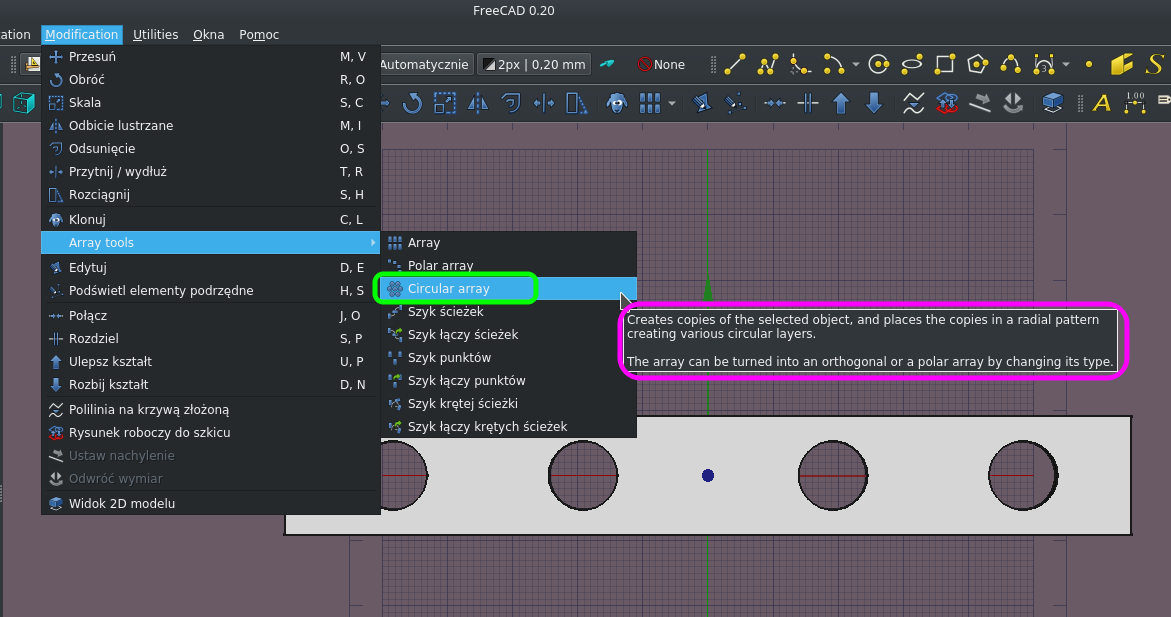 Draft → menu Modification / Array tools / Circular array (tool) · Issue #39 · FreeCAD/FreeCAD ...