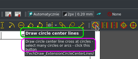 Tech Draw → TechDraw ToolAttributes (toolbar) / Draw circle center ...