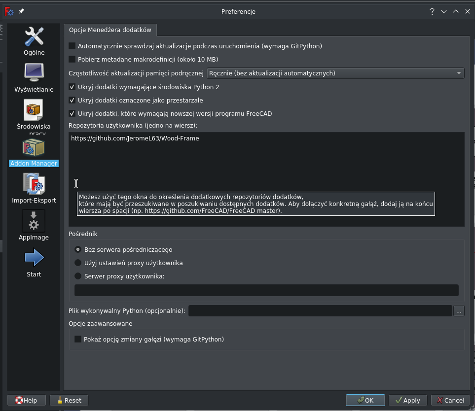 FreeCAD → Edit → Preferences ... → Addon Manager / Addon manager options · Issue #116 · FreeCAD ...