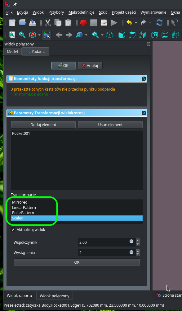 Partdesign → Main Menu Part Design → Apply A Pattern → Create Multitransform Tool · Issue 