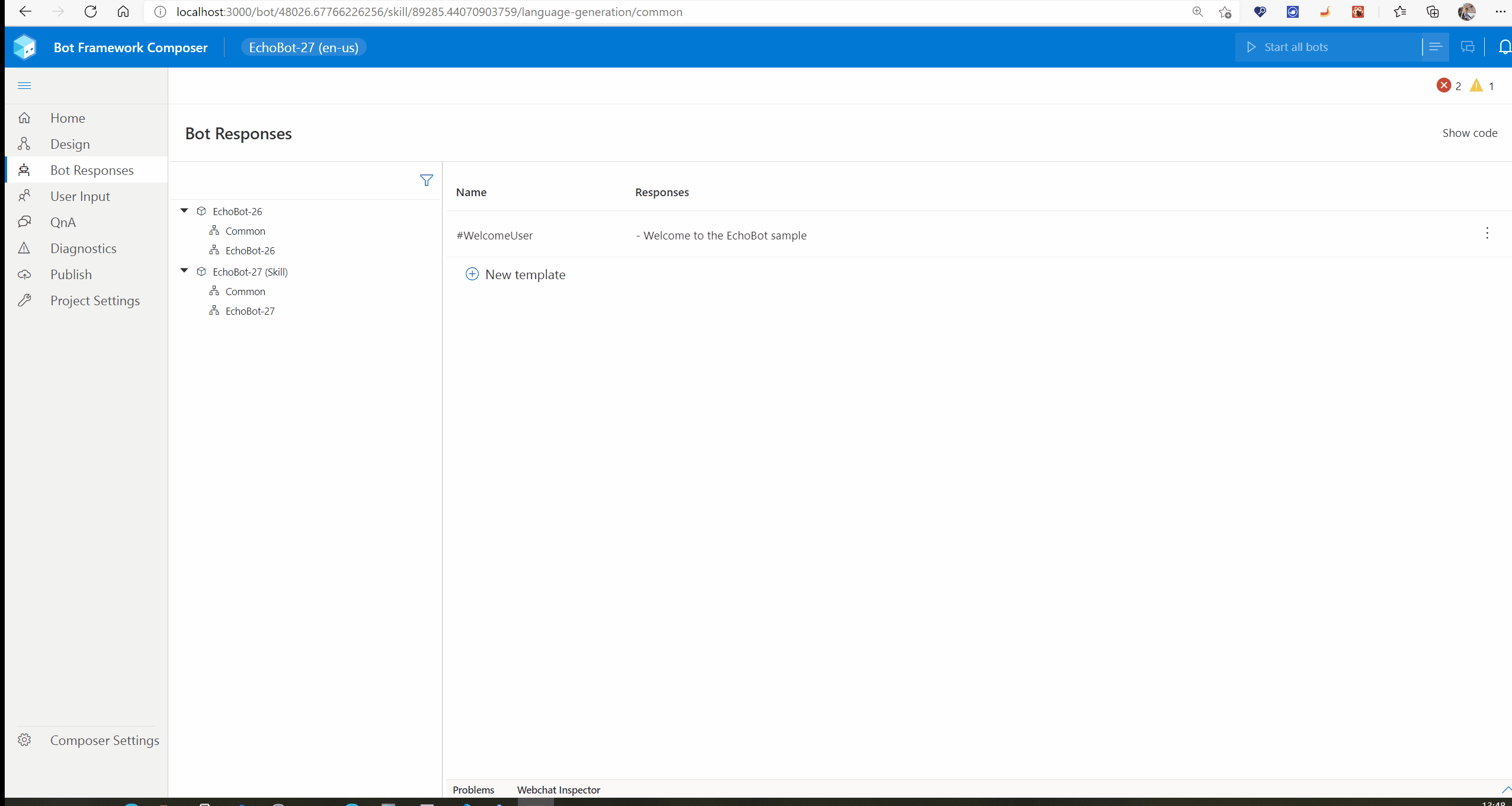 Bot Response Page Show Wrong Content For Common And Click Hide Code Will Navigate To Design Page