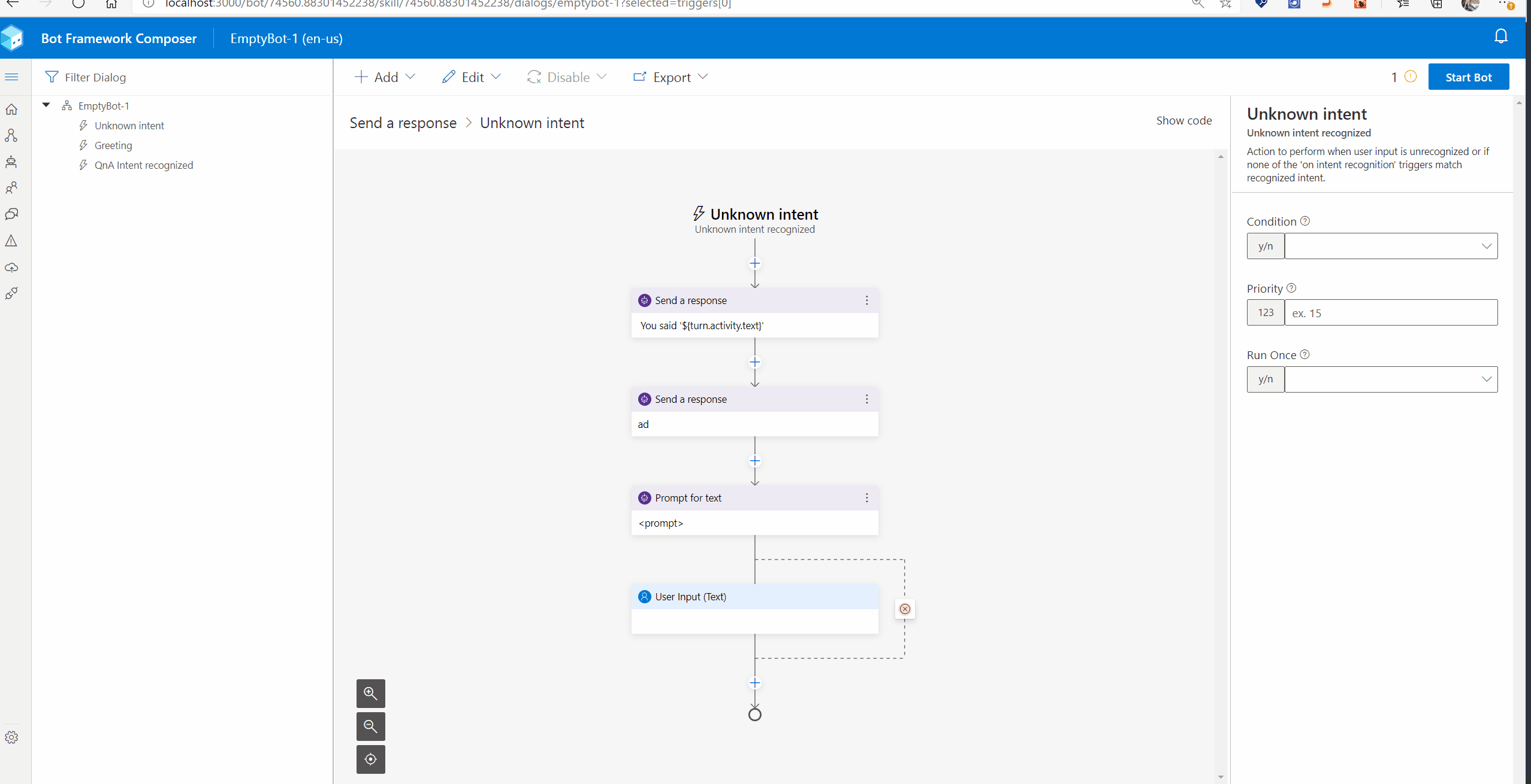 Test in Emulator / start bot button can not be hover/click · Issue ...