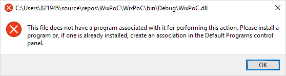 Builderror "This file does not have a program associated... "when using WixSharp in ClassLib ...