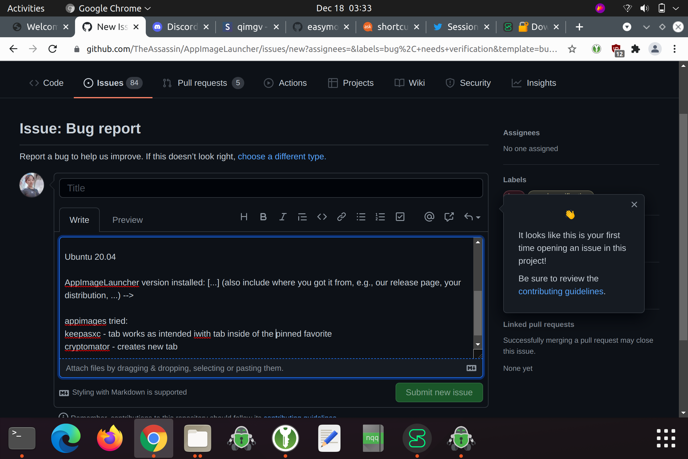 Tabs open outside of pin · Issue #465 · TheAssassin/AppImageLauncher · GitHub