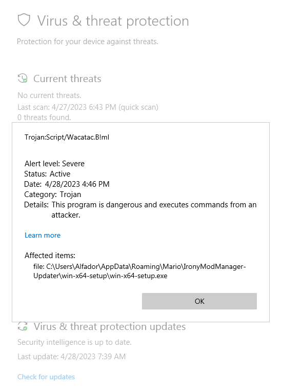 Windows Security Reports Updater As Trojan · Issue 438 · Bcssovironymodmanager · Github 
