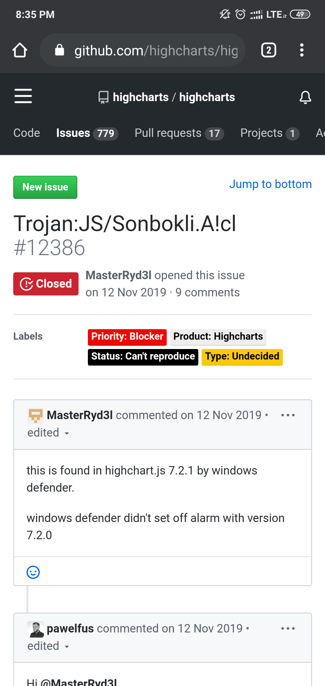 Highcharts.js contains viruses · Issue #13754 · highcharts/highcharts ...
