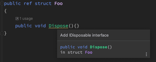 IDISP009 False positive for a ref struct · Issue #432 · DotNetAnalyzers/IDisposableAnalyzers ...