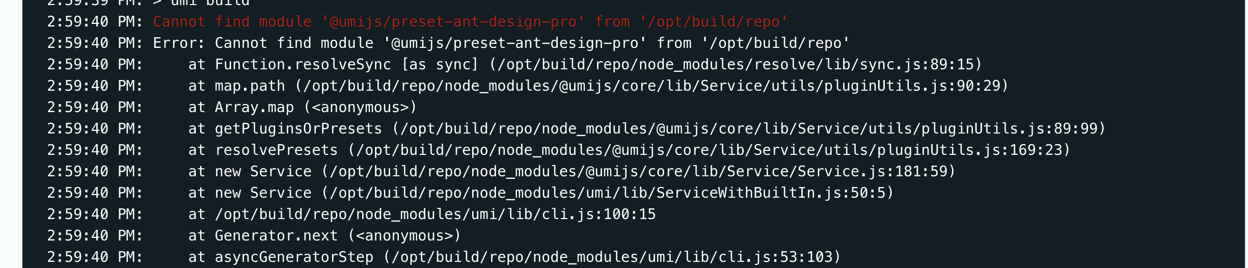 🧐 Cannot find module '@umijs/preset-ant-design-pro' from '/opt/build/repo' on netlify! HELP ...