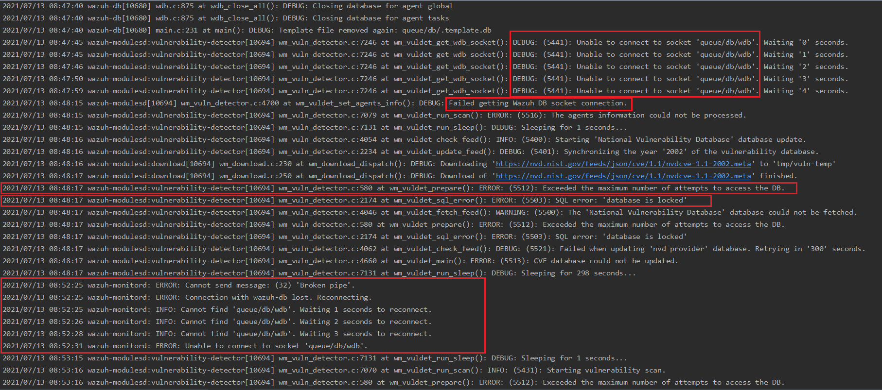 Database is locked using Vulnerability Detector · Issue #9309 · wazuh/wazuh · GitHub
