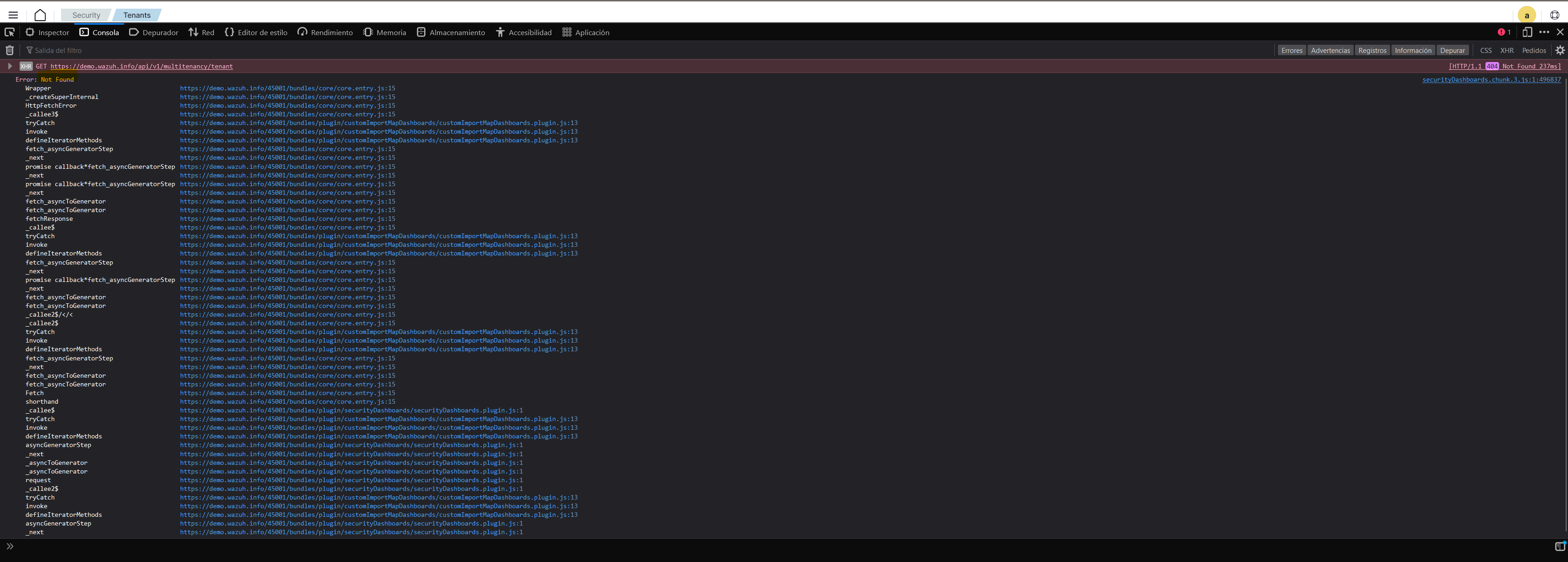 The Opensearch Plugin Control Panel In The Tenant And Roles Section Shows Errors In The Console 