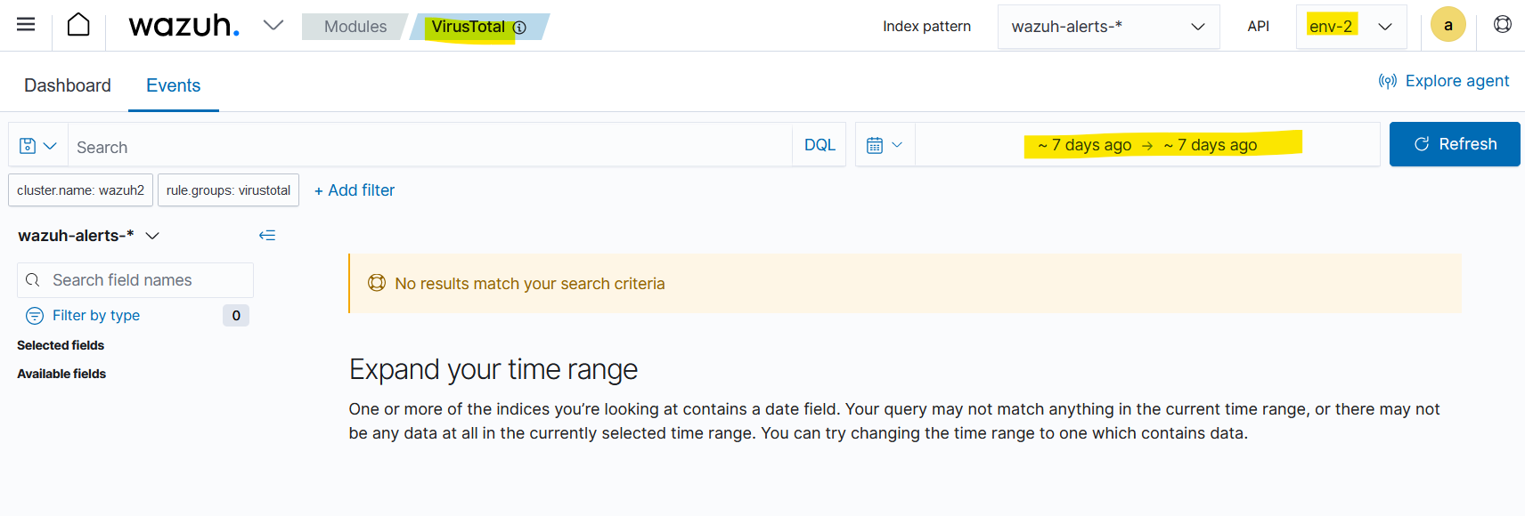 Does not show events in the 'Docker Listener', 'VirusTotal' and 'System Auditing' Modules when ...