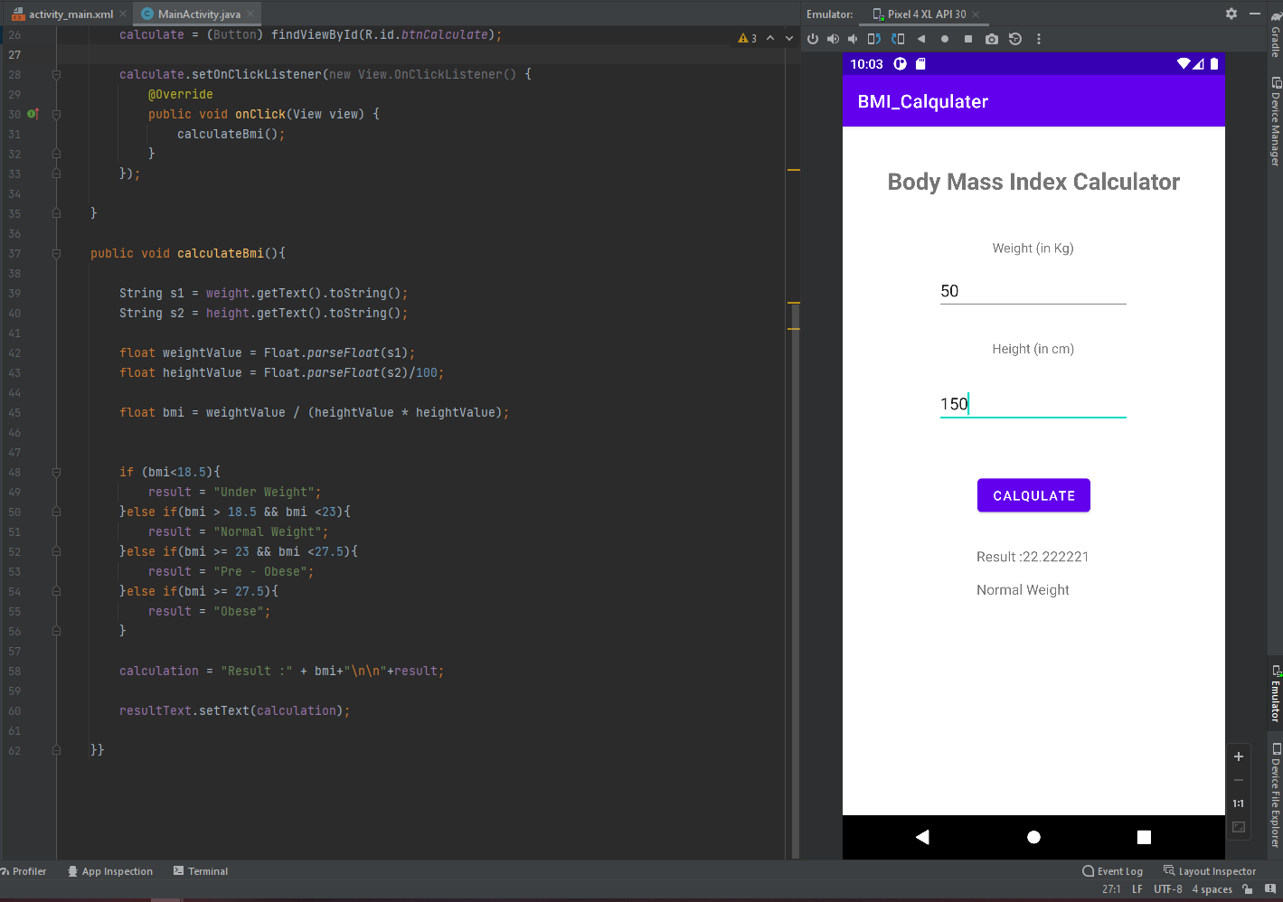 GitHub - ChaniduMadalagama/BMI-Calqulater-Android-Studio: The BMI ...