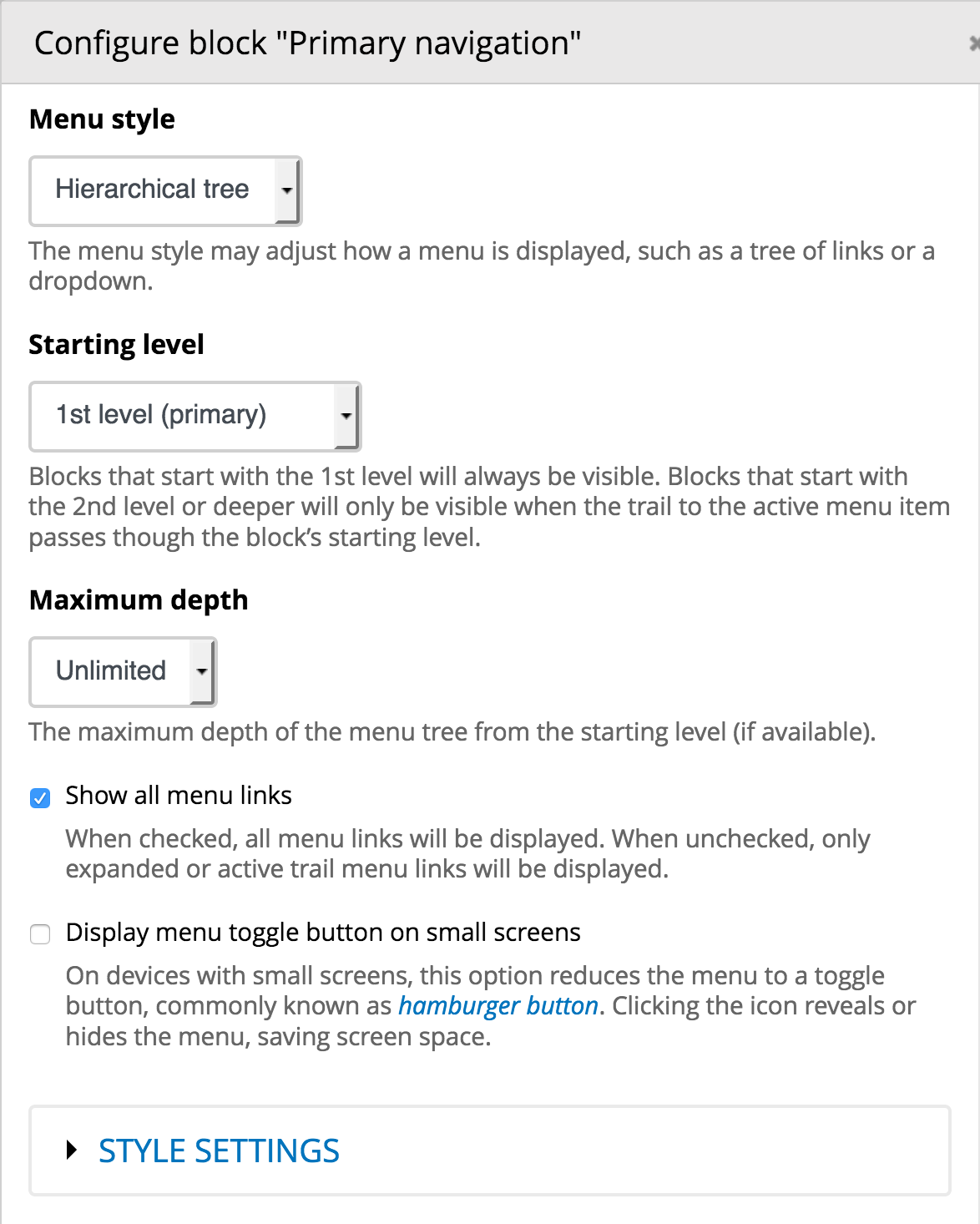 [UX] Clean up description text on menu block 'Show all menu links' checkbox · Issue #2862 ...