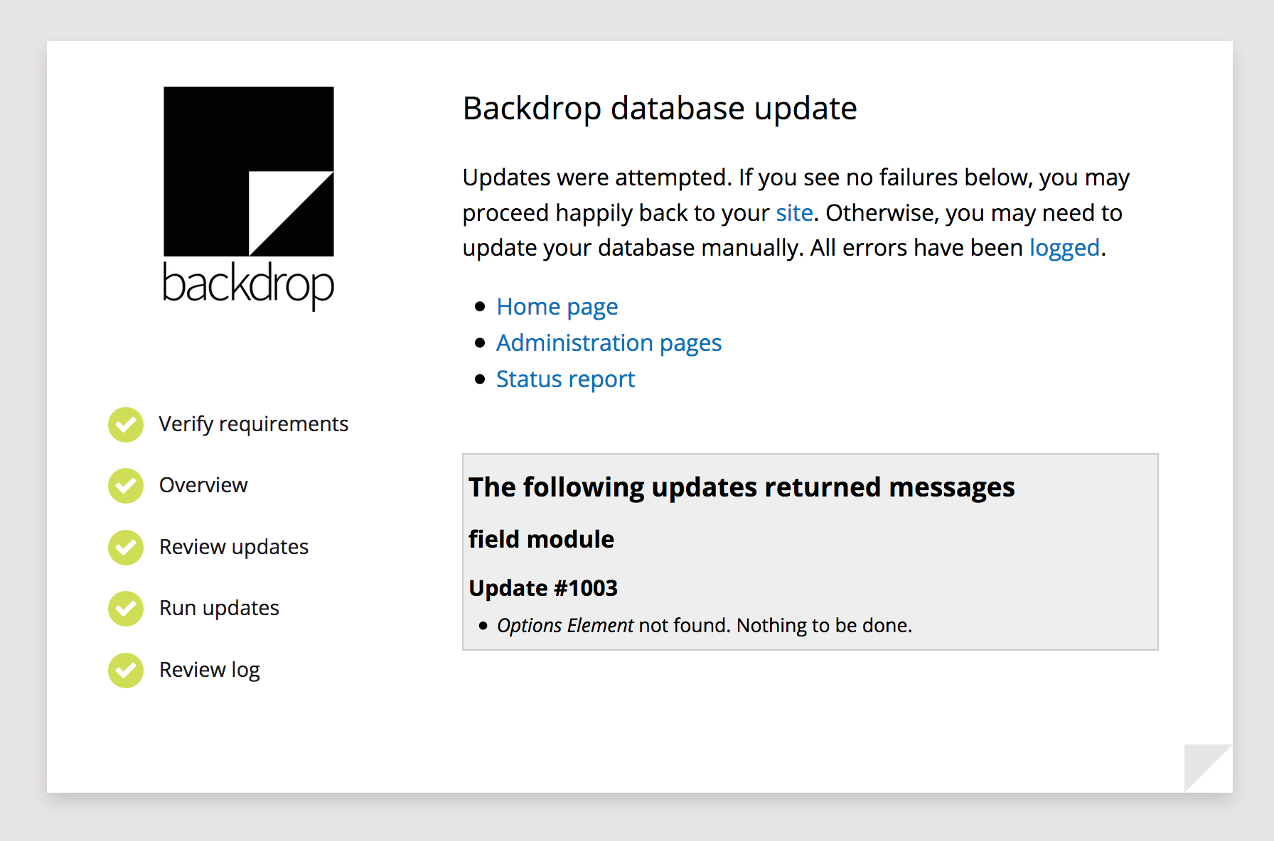 [UX] Update "Front page" link on update complete page to "Home page ...