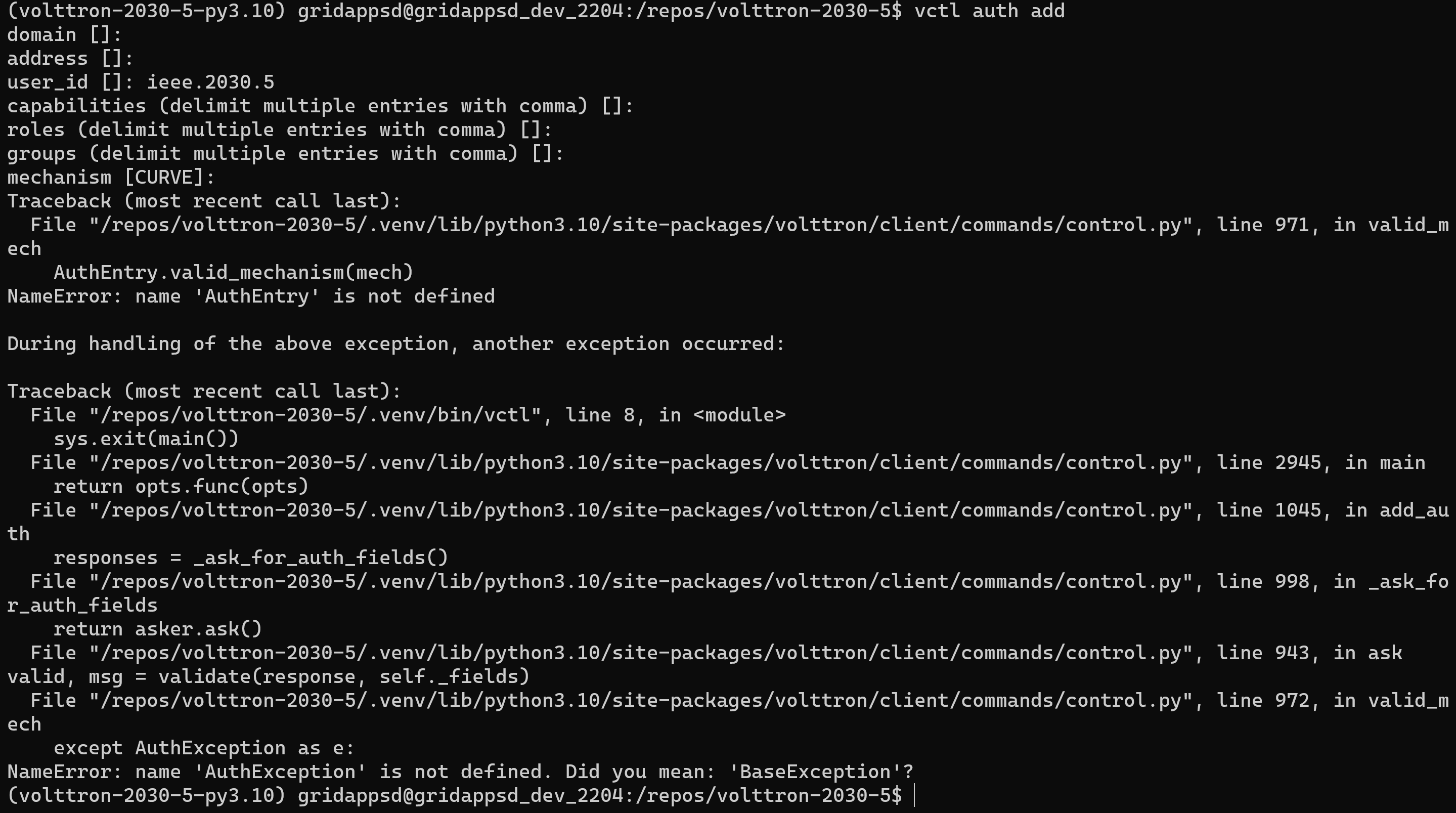 vctl auth add --credentials error · Issue #86 · eclipse-volttron ...