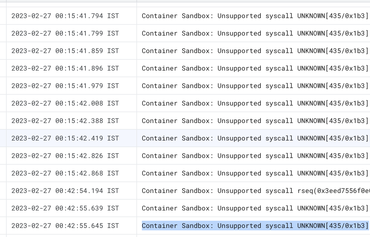 Container Sandbox: Unsupported syscall UNKNOWN[435/0x1b3] in Google Cloud Functions · Issue ...