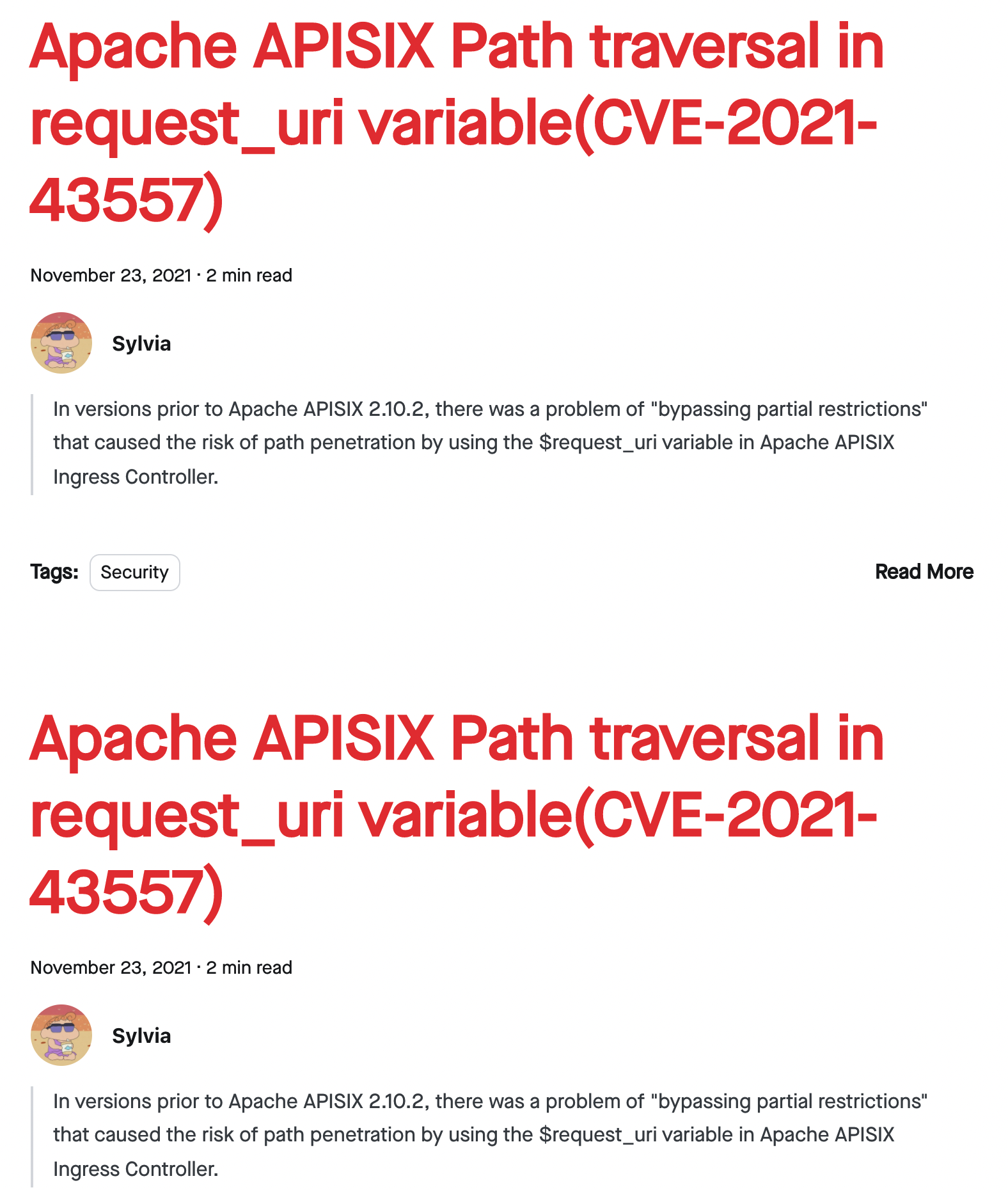 Bug: display Blog(EN) page has two duplicate articles · Issue #771 · apache/apisix-website · GitHub