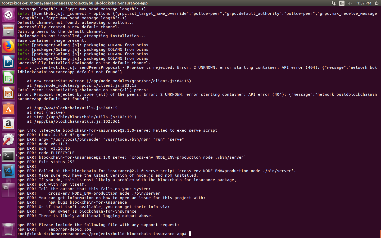 Error while building the project: Promise is rejected: Error: 2 UNKNOWN: error starting ...